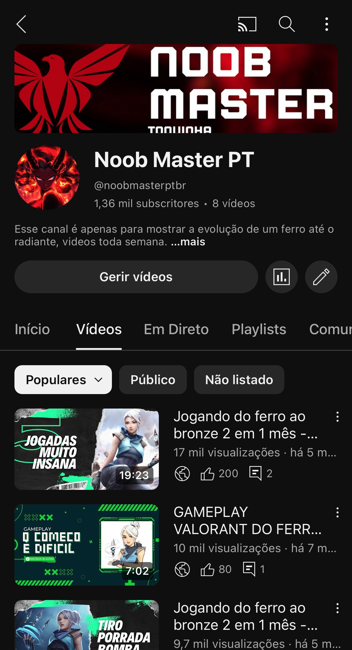 Canal Youtube Noobmaster pt para MONETIZAR 1K - Alpha